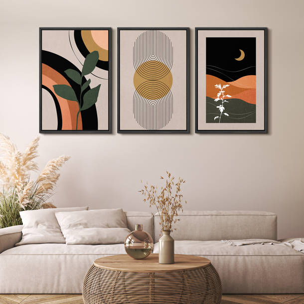 IDEA4WALL Unique Tropical Jungle Leaf Mid Century Modern Boho Framed Pictures Canvas 3 Pieces ...